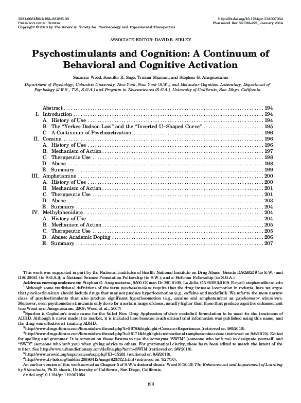 (PDF) Psychostimulants and Cognition: A Continuum of Behavioral and Cognitive Activation