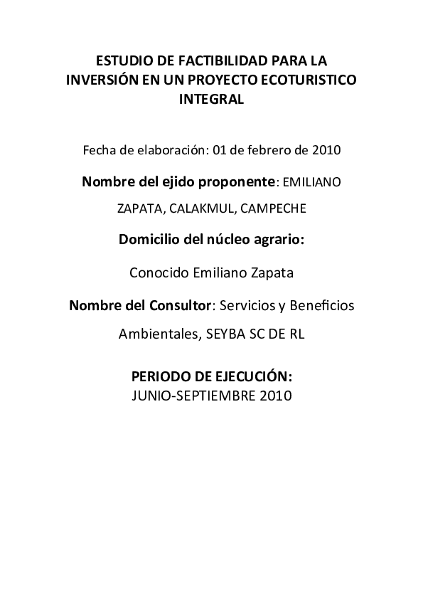 Doc Estudio De Factibilidad Para La Inversión En Un Proyecto