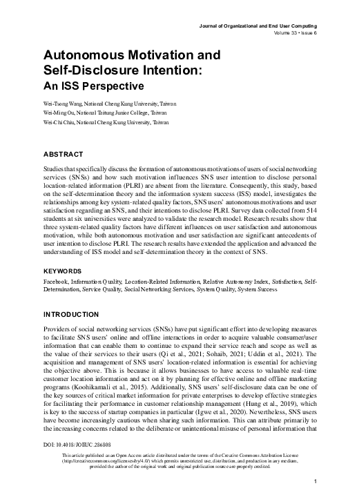 (PDF) Autonomous Motivation and Self-Disclosure Intention