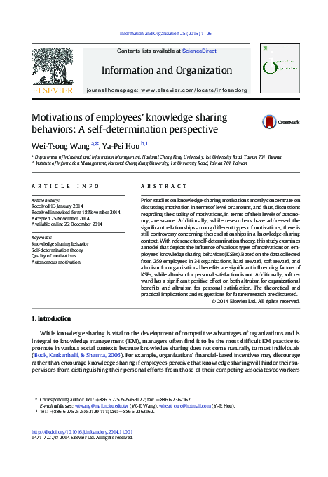 (PDF) Motivations of employees’ knowledge sharing behaviors: A self-determination perspective