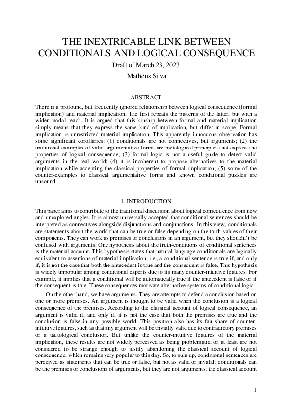 (PDF) The Inextricable Link Between Conditionals and Logical Consequence