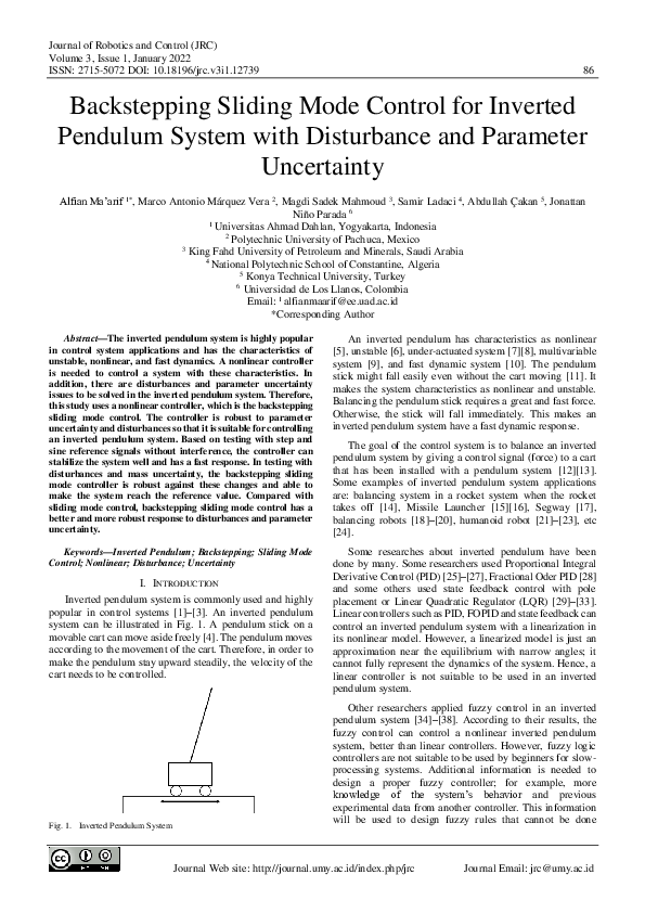 (PDF) Backstepping Sliding Mode Control for Inverted Pendulum System ...