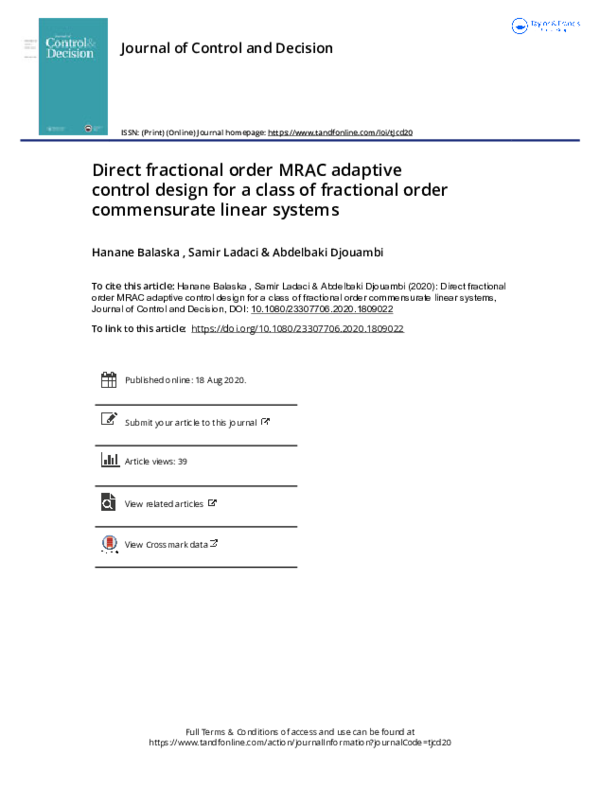 Pdf Direct Fractional Order Mrac Adaptive Control Design For A Class Of Fractional Order