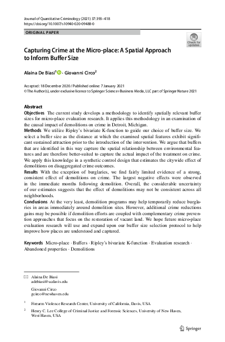 (PDF) Capturing Crime at the Micro-place: A Spatial Approach to Inform ...