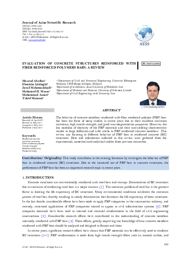 Evaluation Of Concrete Structures Reinforced With Fiber Reinforced Polymers Bars A Review