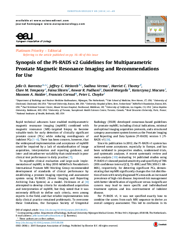 (PDF) Synopsis of the PI-RADS v2 Guidelines for Multiparametric ...
