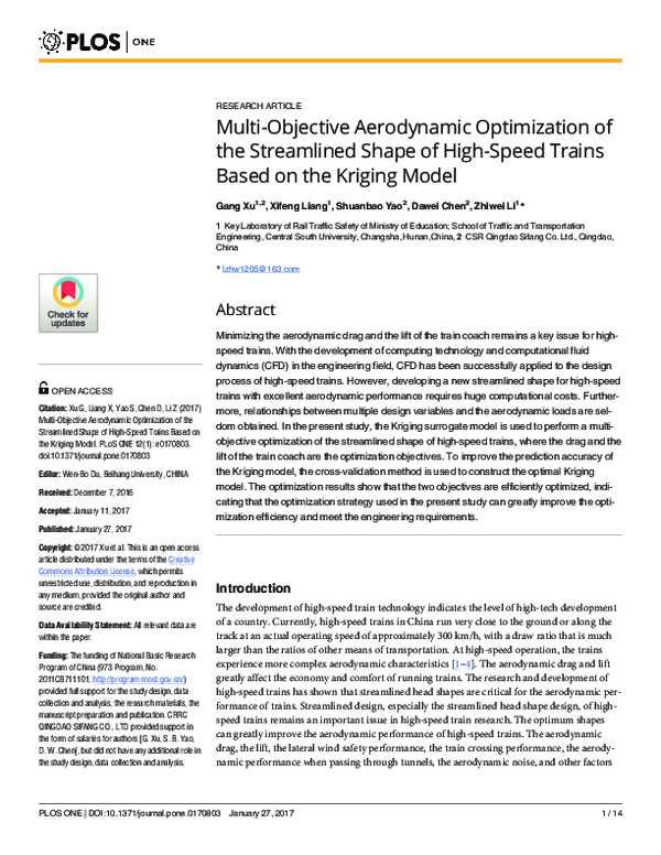 Pdf Multi Objective Aerodynamic Optimization Of The Streamlined Shape