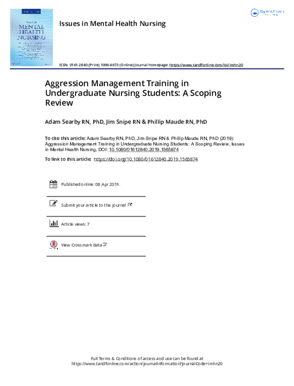 (PDF) Aggression Management Training in Undergraduate Nursing Students ...