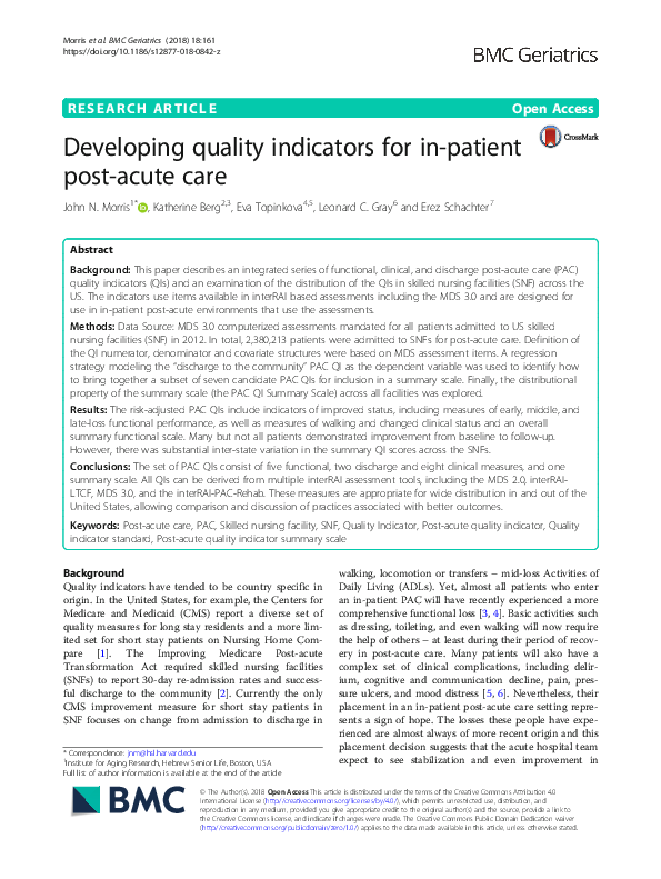 (PDF) Developing quality indicators for in-patient post-acute care
