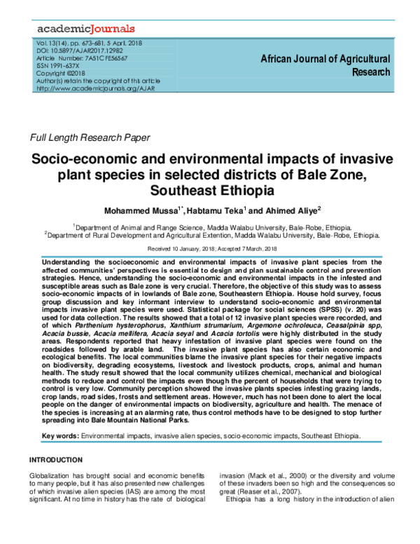 (PDF) Socio-economic and environmental impacts of invasive plant ...