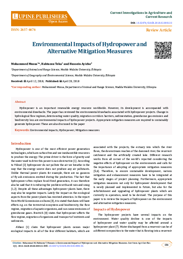 (PDF) Environmental Impacts of Hydropower and Alternative Mitigation ...