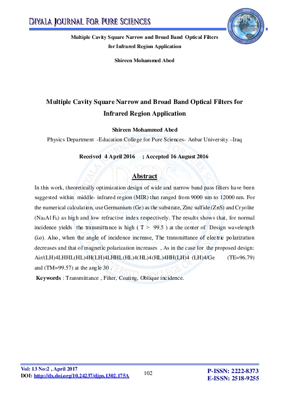 (PDF) Multiple Cavity Square Narrow and Broad Band Optical Filters for ...