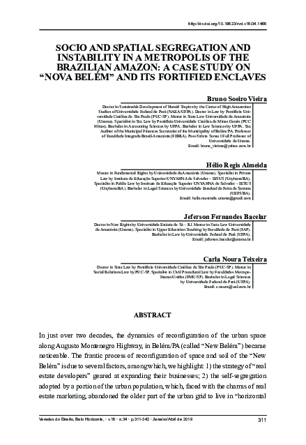 (PDF) Socio and Spatial Segregation and Instability in a Metropolis of ...