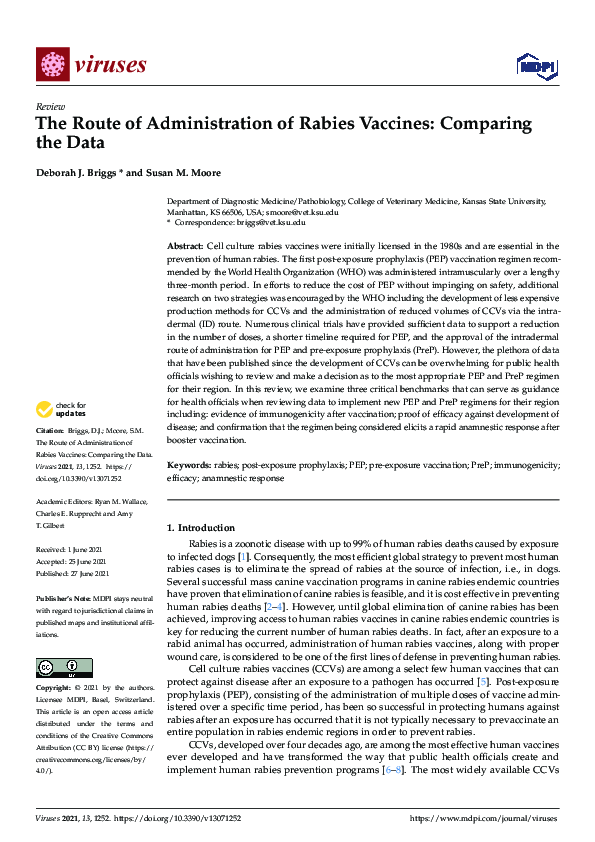 (PDF) The Route of Administration of Rabies Vaccines: Comparing the Data
