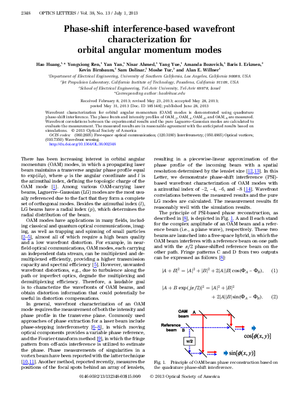(PDF) Phase-shift interference-based wavefront characterization for ...