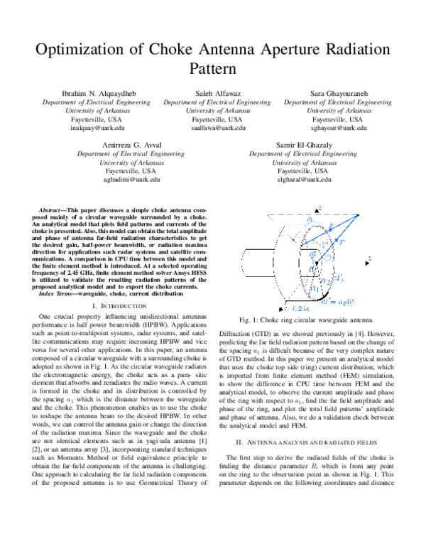 (PDF) Optimization of Choke Antenna Aperture Radiation Pattern
