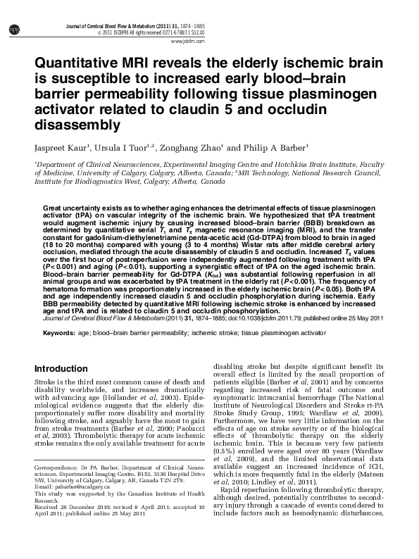 (PDF) Quantitative MRI Reveals the Elderly Ischemic Brain is ...