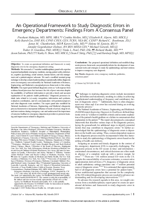 (PDF) An Operational Framework to Study Diagnostic Errors in Emergency ...