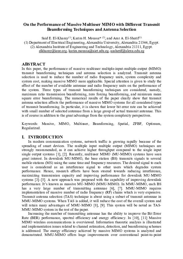 (PDF) On the performance of massive multiuser MIMO with different transmit beamforming ...