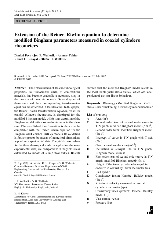 (PDF) Extension of the Reiner–Riwlin equation to determine modified ...