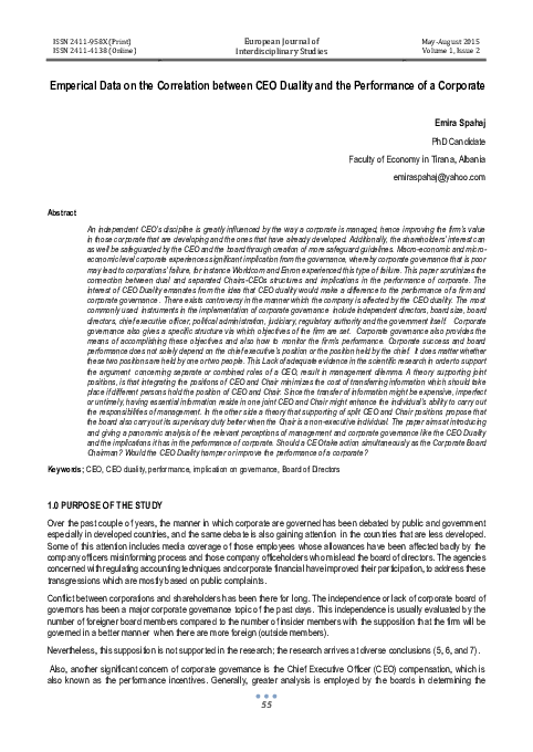 (PDF) Emperical Data on the Correlation between CEO Duality and the ...