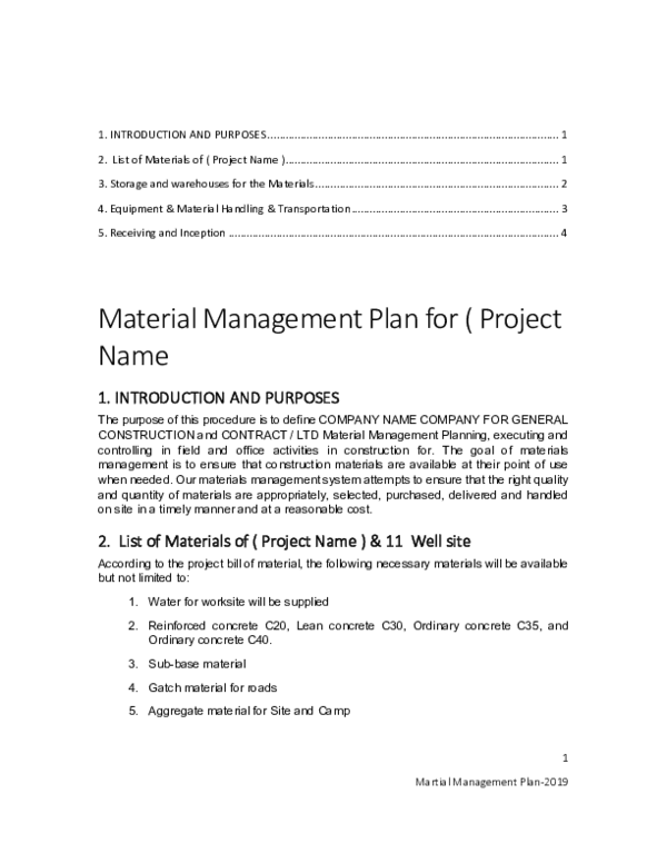 (PDF) Material Management Plan