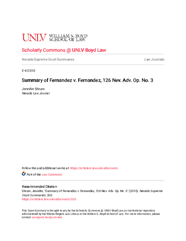 (PDF) Summary of Fernandez v. Fernandez, 126 Nev. Adv. Op. No. 3 ...