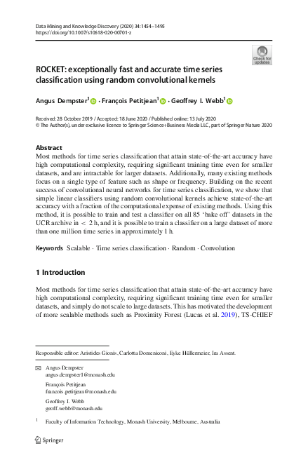 Pdf Rocket Exceptionally Fast And Accurate Time Series Classification Using Random