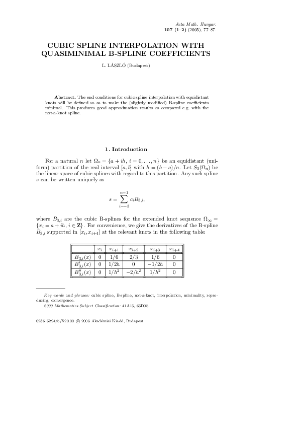 (PDF) Cubic spline interpolation with quasiminimal B-spline coefficients