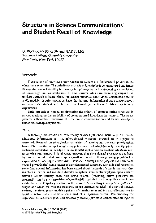(PDF) Structure in science communications and student recall of knowledge