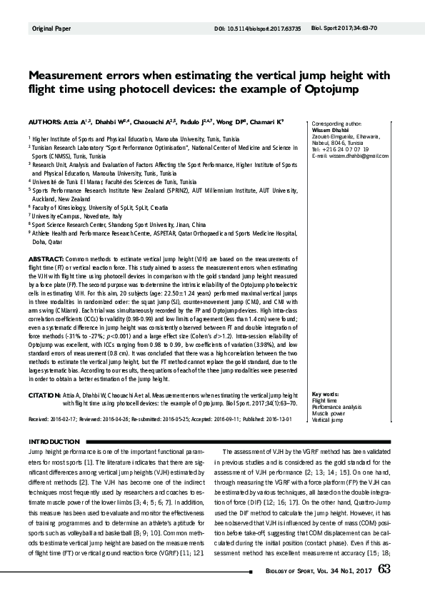 (PDF) Measurement errors when estimating the vertical jump height with flight time using ...