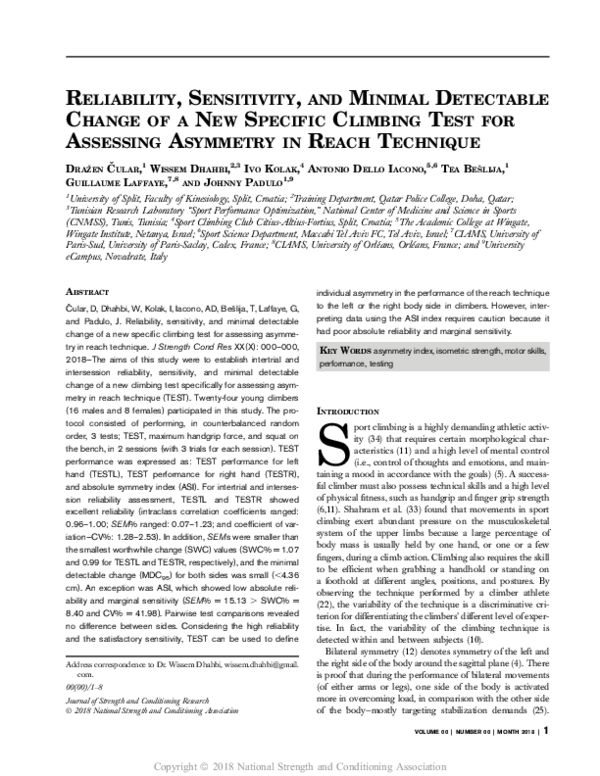 (PDF) Reliability, Sensitivity, and Minimal Detectable Change of a New ...