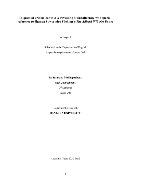 (PDF) In quest of erased identity: A revisiting of Subalternity with ...