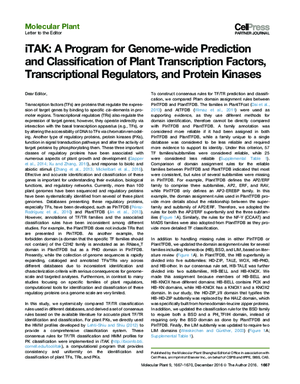(PDF) iTAK: A Program for Genome-wide Prediction and Classification of ...