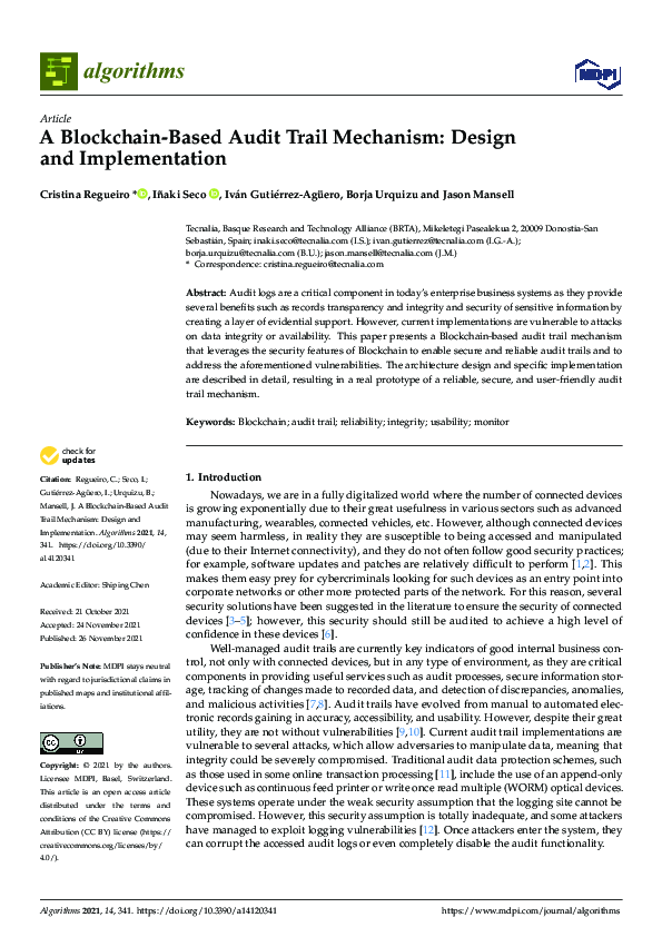 (PDF) A Blockchain-Based Audit Trail Mechanism: Design and Implementation