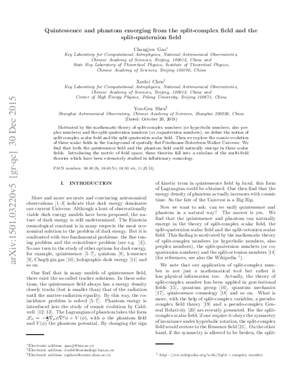 (PDF) Quintessence and phantom emerging from the split-complex field ...