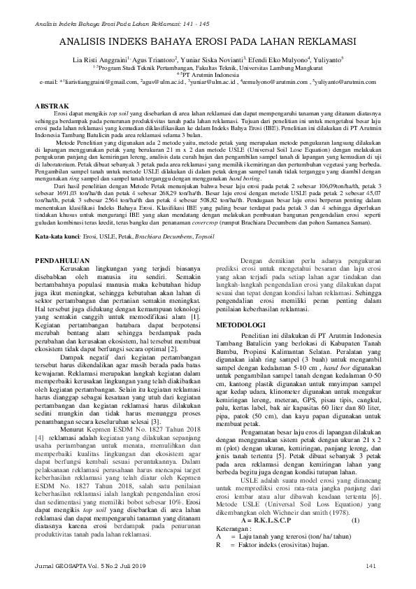 (PDF) Indeks Bahaya Erosi Pada Lahan Reklamasi