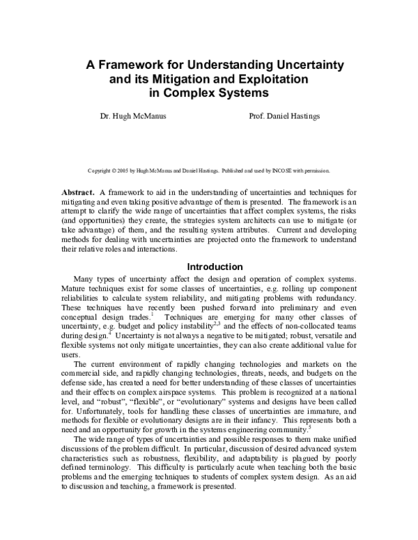 (PDF) A framework for understanding uncertainty and its mitigation and exploitation in complex ...