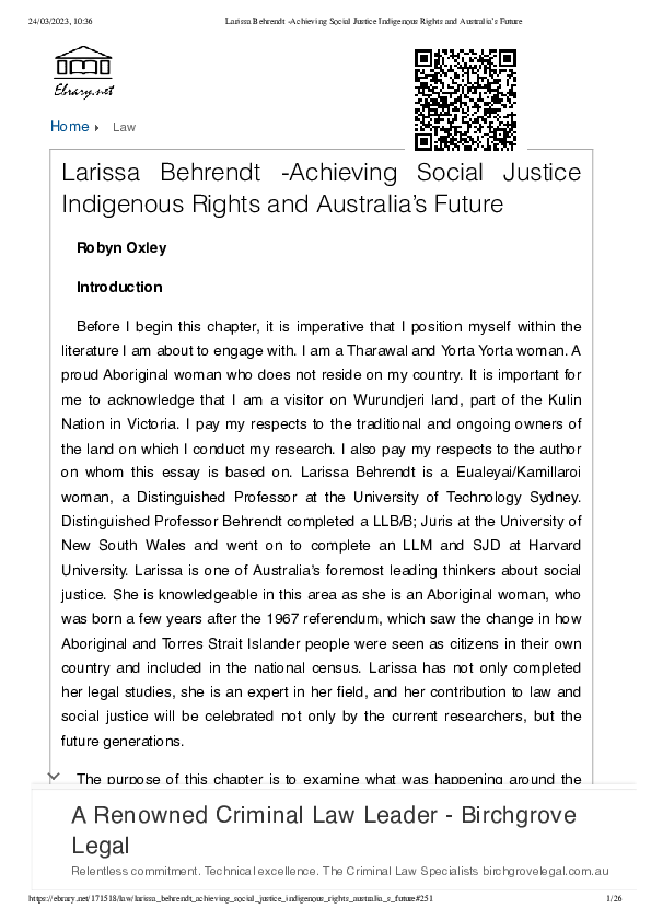 (PDF) Larissa Behrendt : achieving social justice : Indigenous rights ...