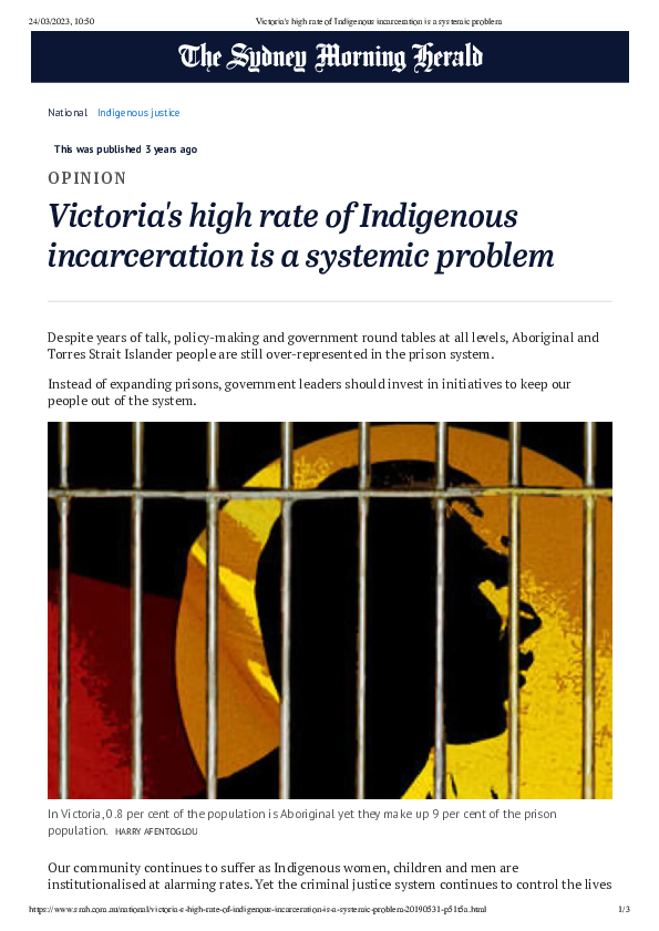 (PDF) Victoria's high rate of Indigenous incarceration is a systemic ...