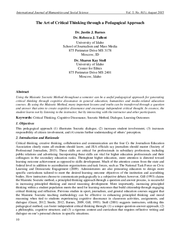 (PDF) The Art of Critical Thinking through a Pedagogical Approach