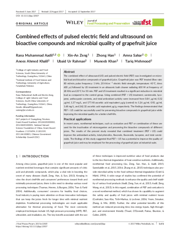 (PDF) Combined effects of pulsed electric field and ultrasound on ...