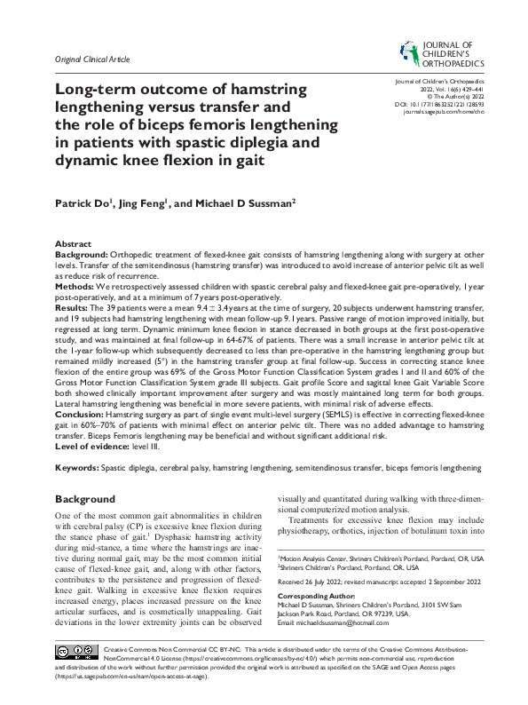 (PDF) Long-term outcome of hamstring lengthening versus transfer and ...
