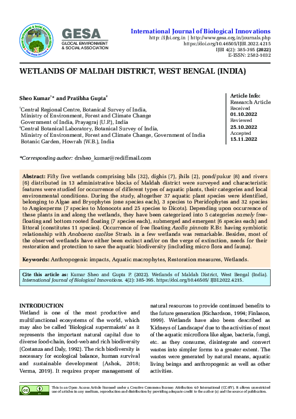 (PDF) Wetlands of Maldah District, West Bengal (India)