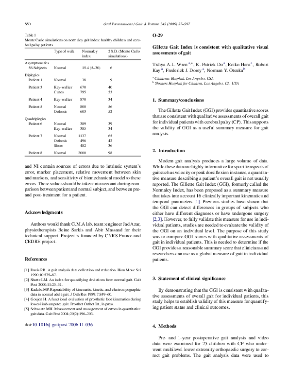 (PDF) Gillette Gait Index is consistent with qualitative visual ...
