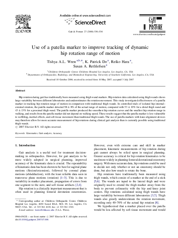 (PDF) Use of a patella marker to improve tracking of dynamic hip rotation range of motion ...