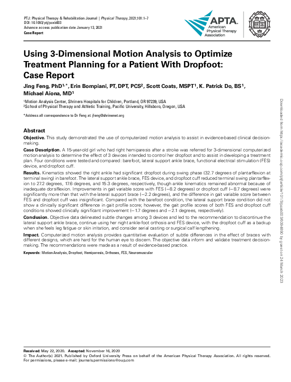 (PDF) Using 3-Dimensional Motion Analysis to Optimize Treatment ...