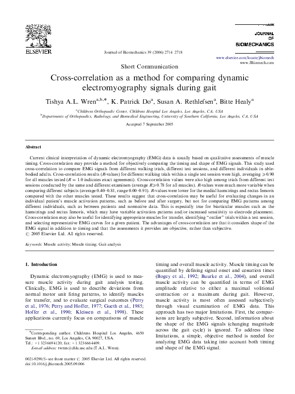(PDF) Cross-correlation as a method for comparing dynamic electromyography signals during gait
