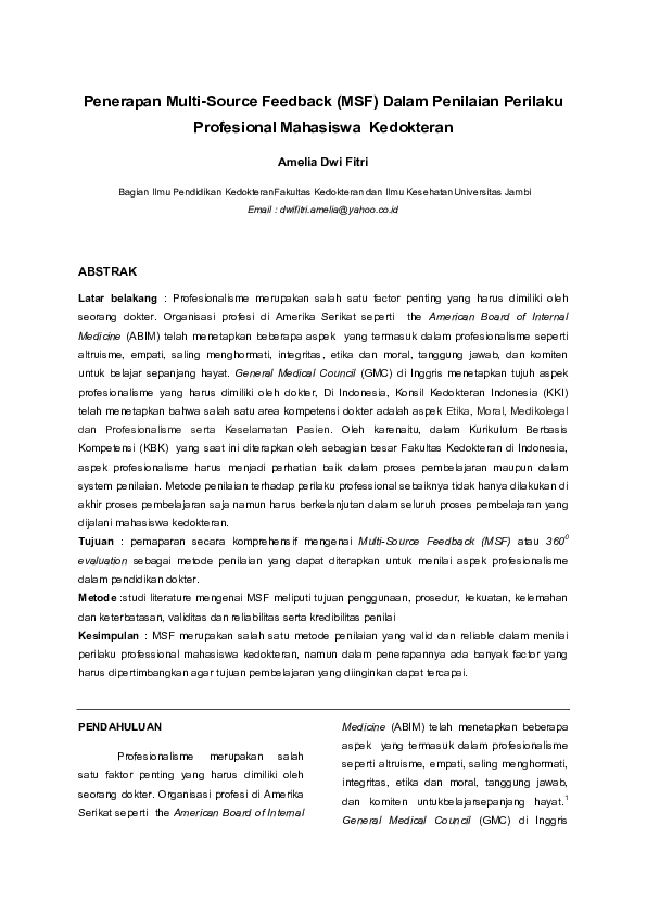(PDF) Penerapan Multi-Source Feedback (MSF) Dalam Penilaian Perilaku ...