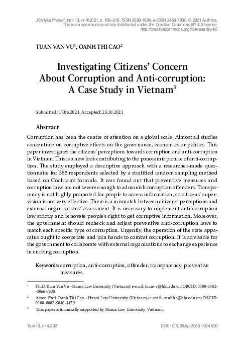 (PDF) Investigating Citizens’ Concern About Corruption and Anti ...